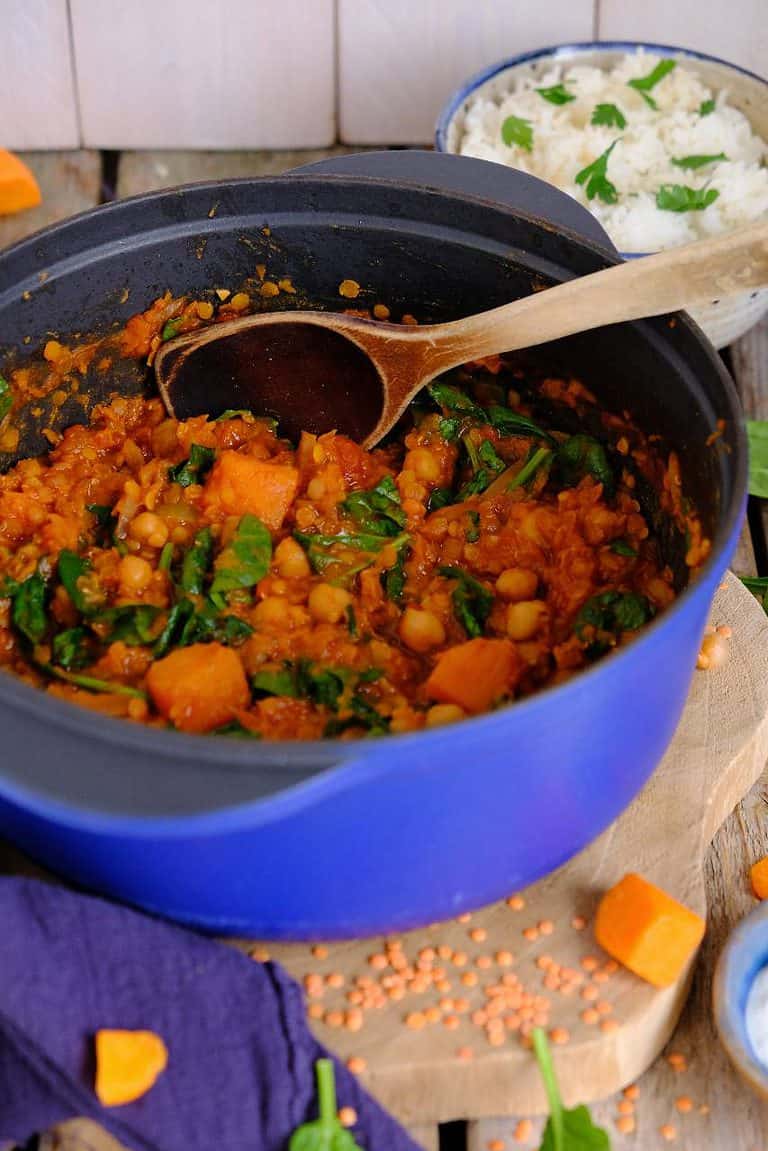 Pompoen curry met linzen en rijst - Lekker eten met Linda